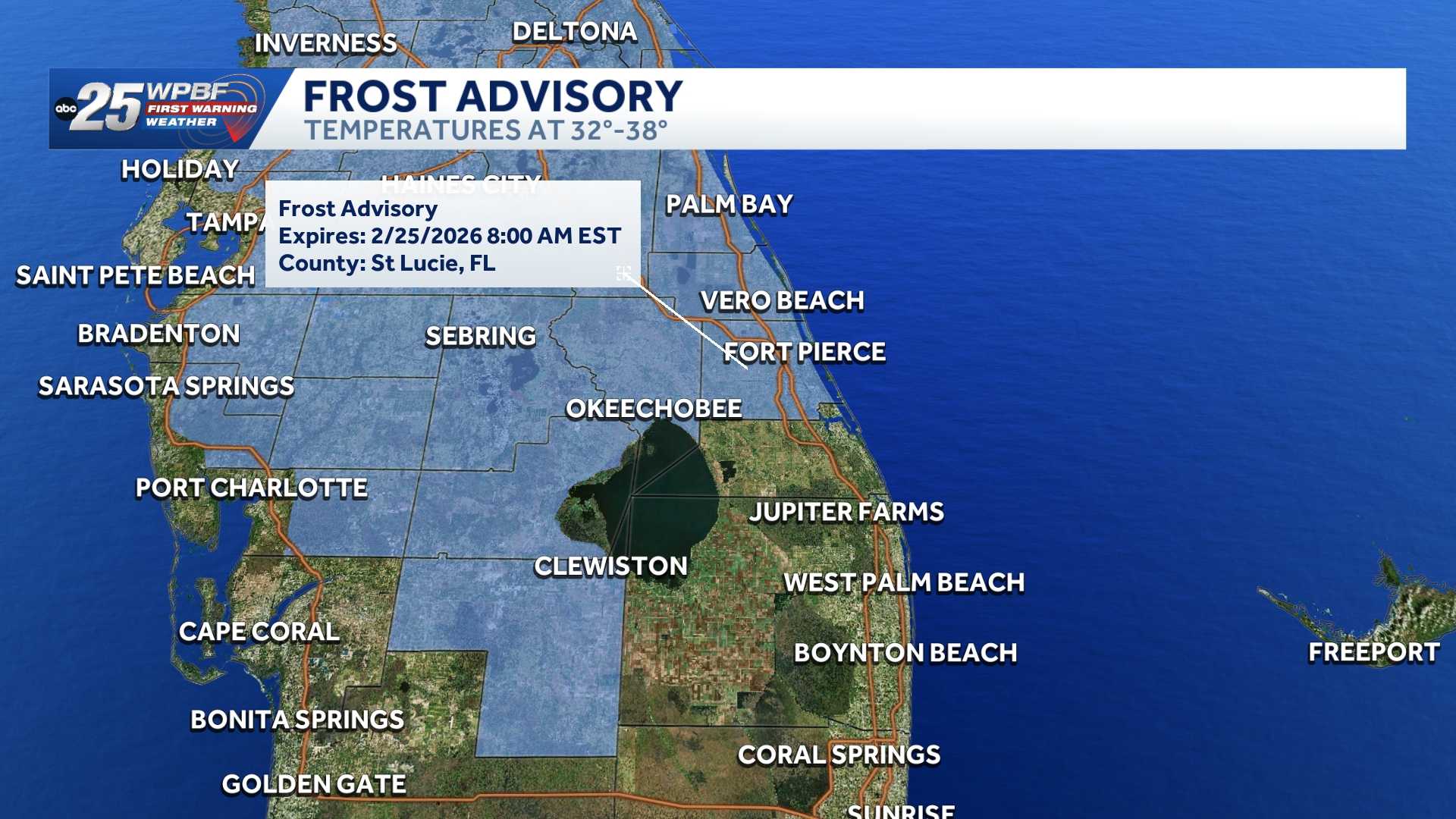 Frost advisory issued for Okeechobee, Indian River, St. Lucie counties