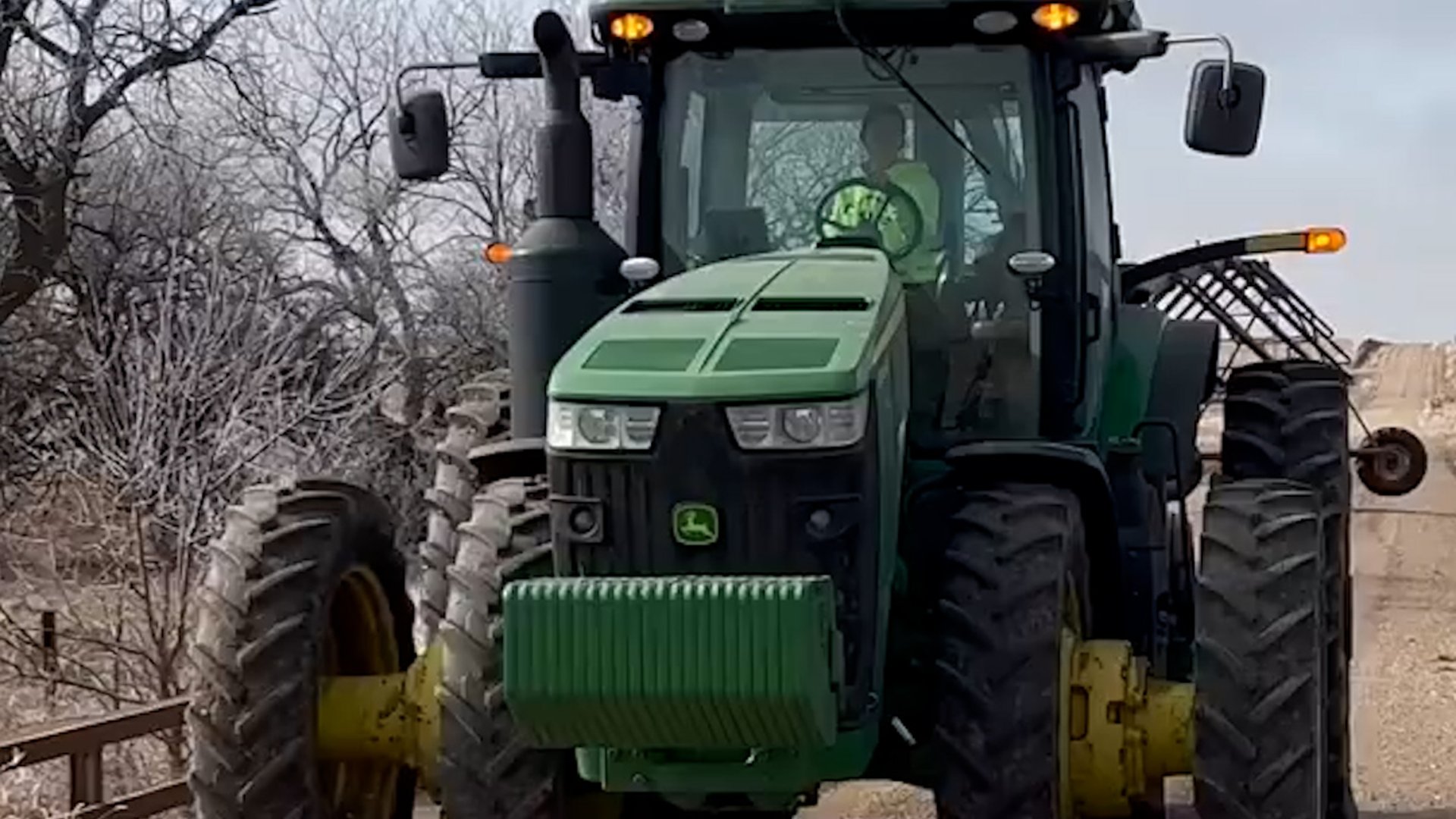 Tractor towing a 165ft trailer