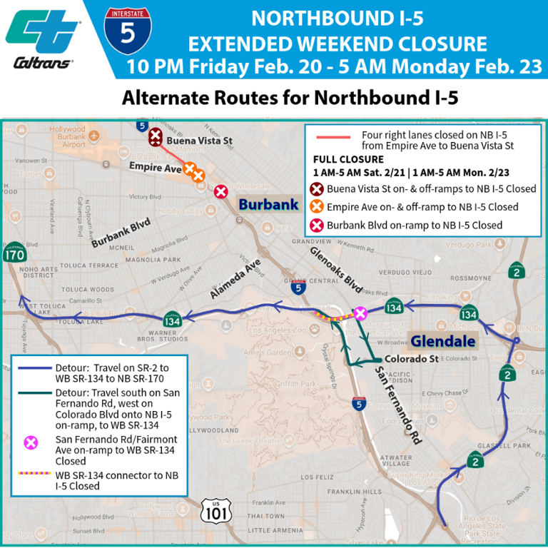 Weekend-long closure of 5 Freeway planned for February