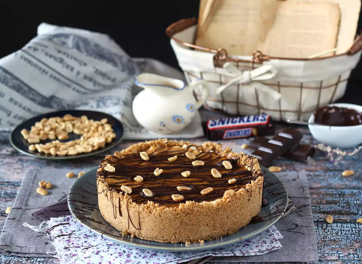 Extra indulgent Snickers cheesecake