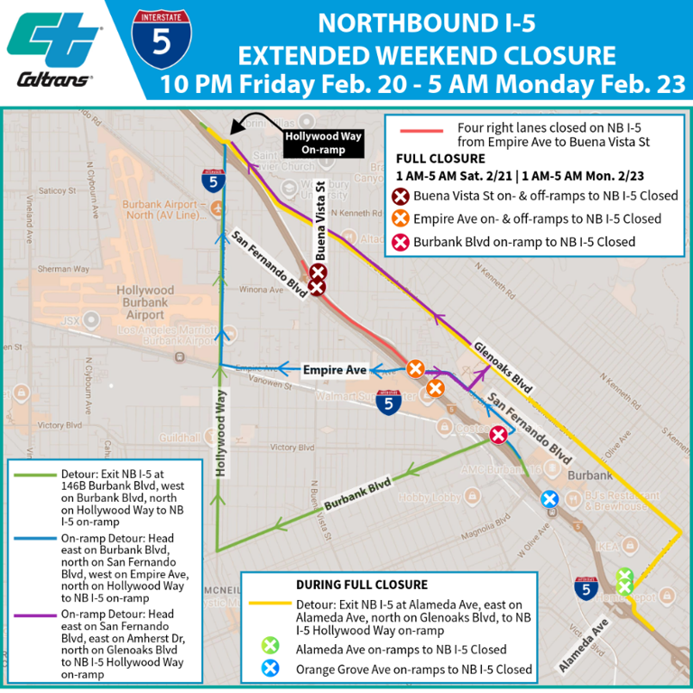 Weekend-long closure of 5 Freeway planned for February