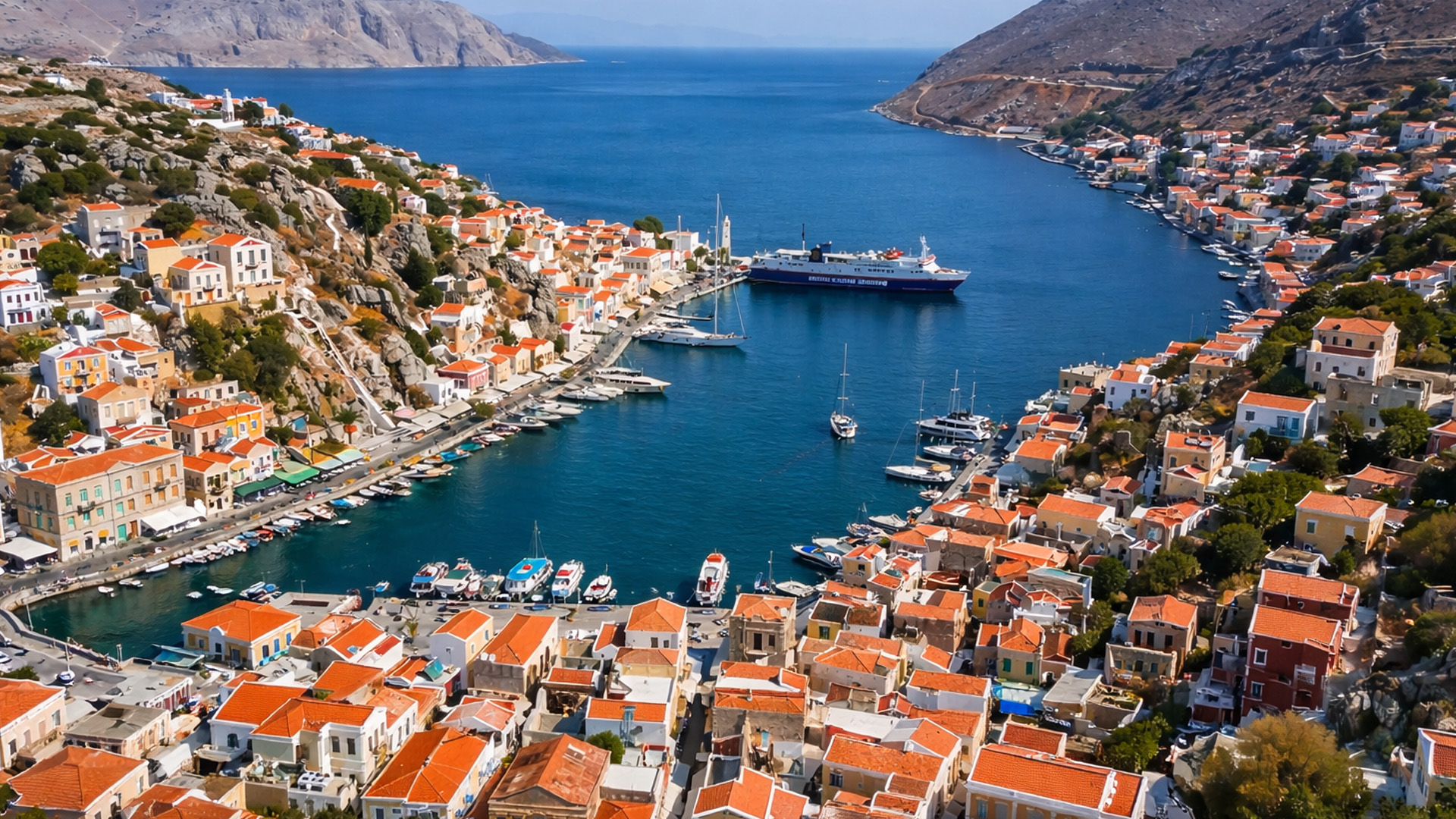 A harbor hidden between two hills