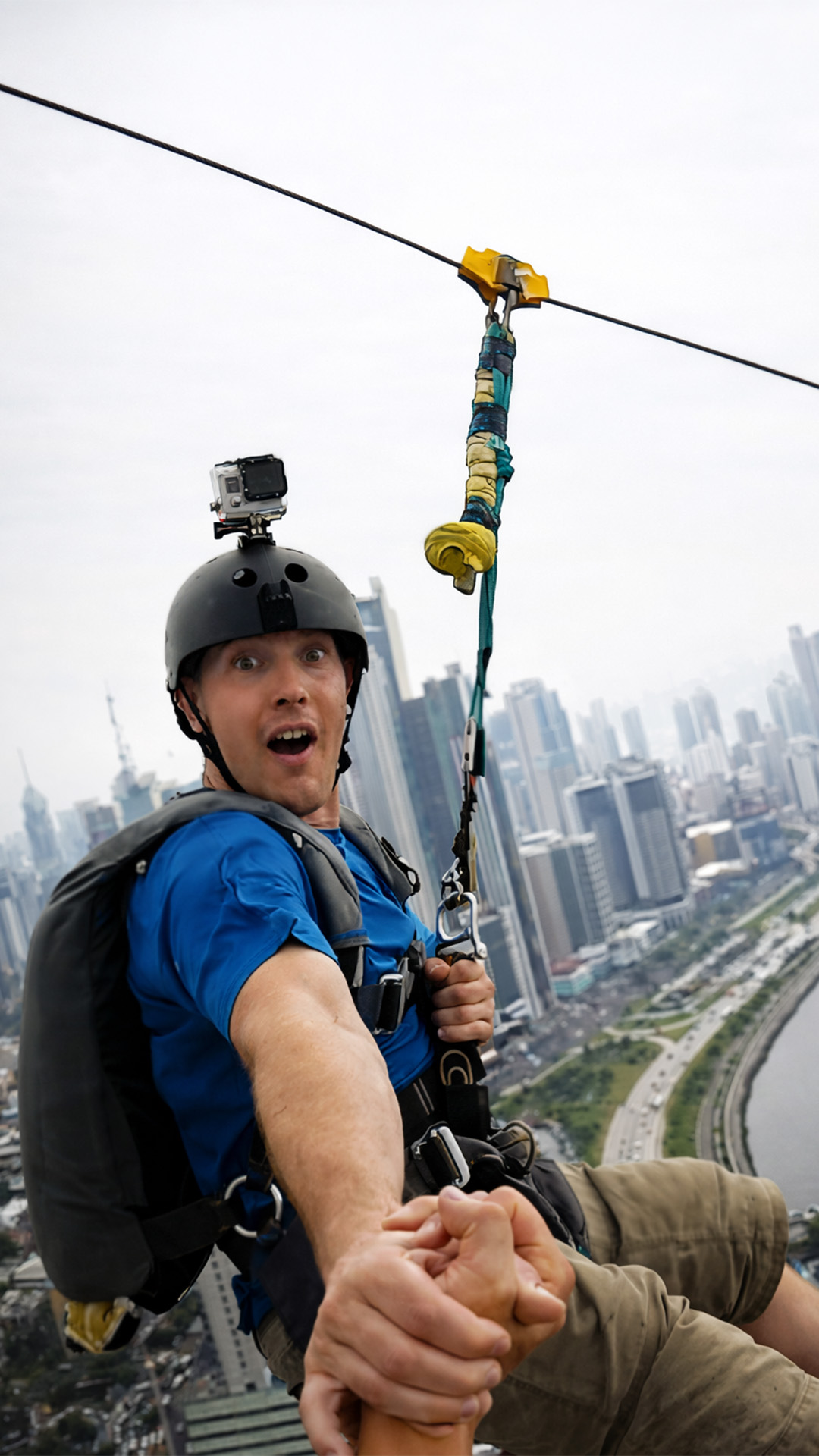 An extreme zipline run in the city