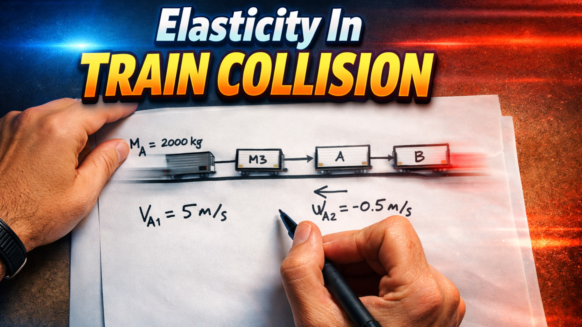 Collision physics determining elasticity in train car crashes