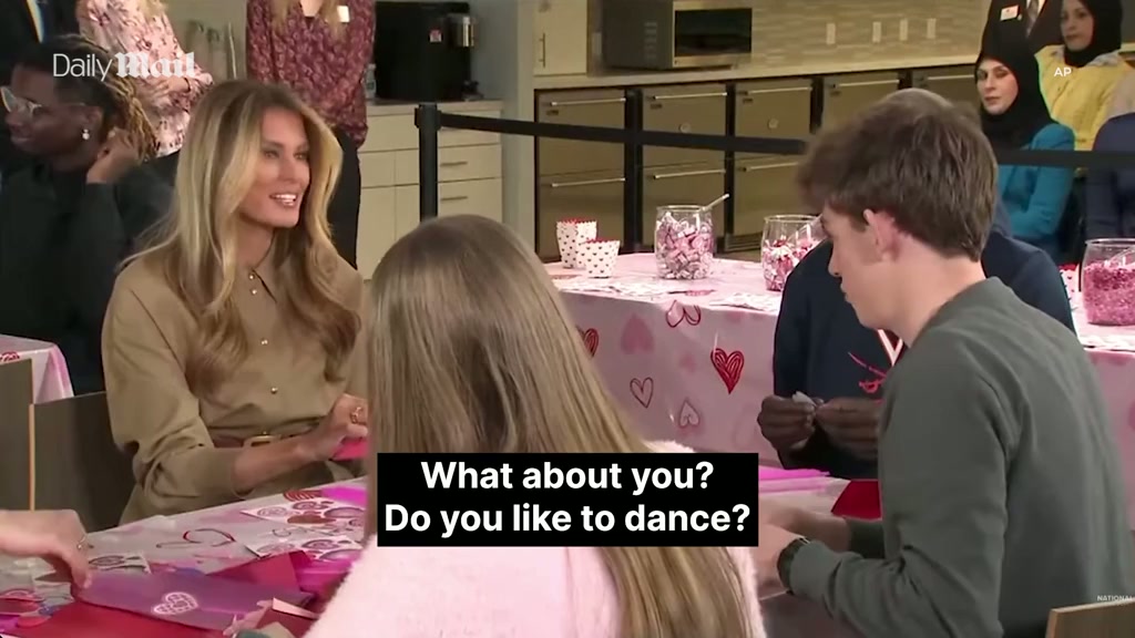 First lady Melania makes Valentine's Day art with children