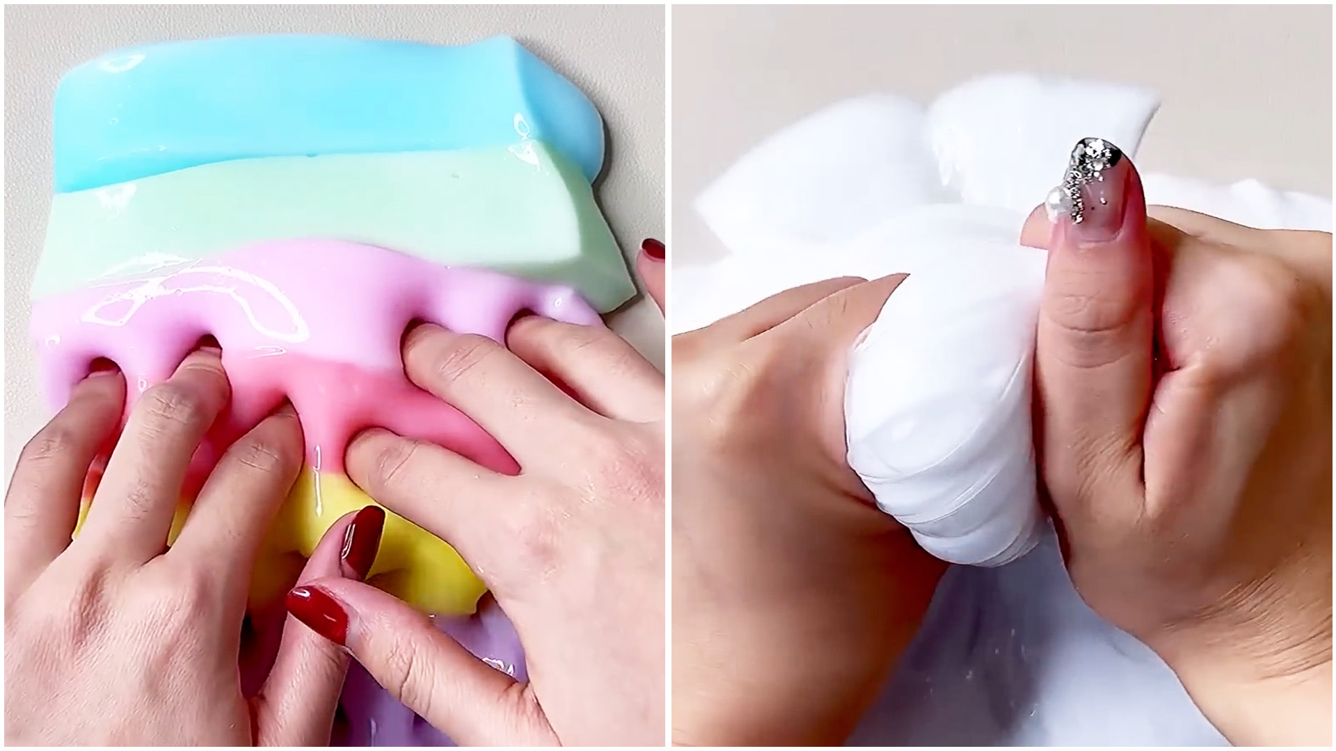 Colorful layered slime pressing ASMR
