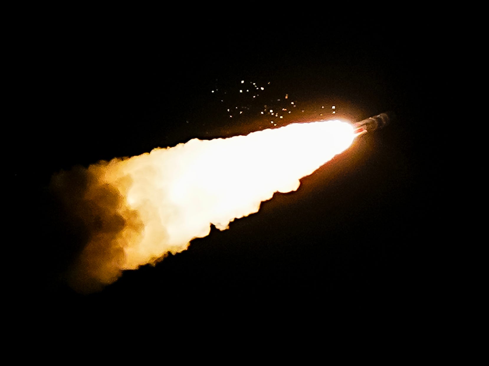 Sparks seen from rocket as ULA Vulcan launches from Florida Thursday