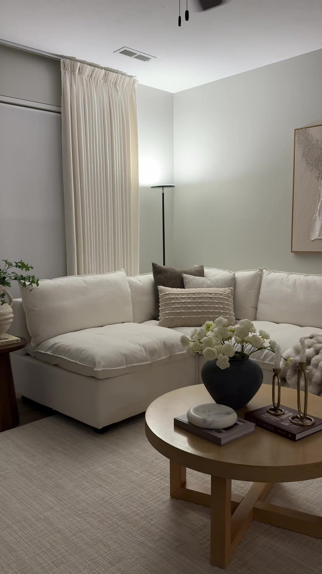 Cozy couch setup with warm dim lighting