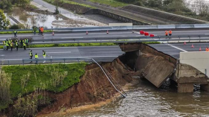 Driver killed and motorway collapses as storms hit France, Portugal and ...