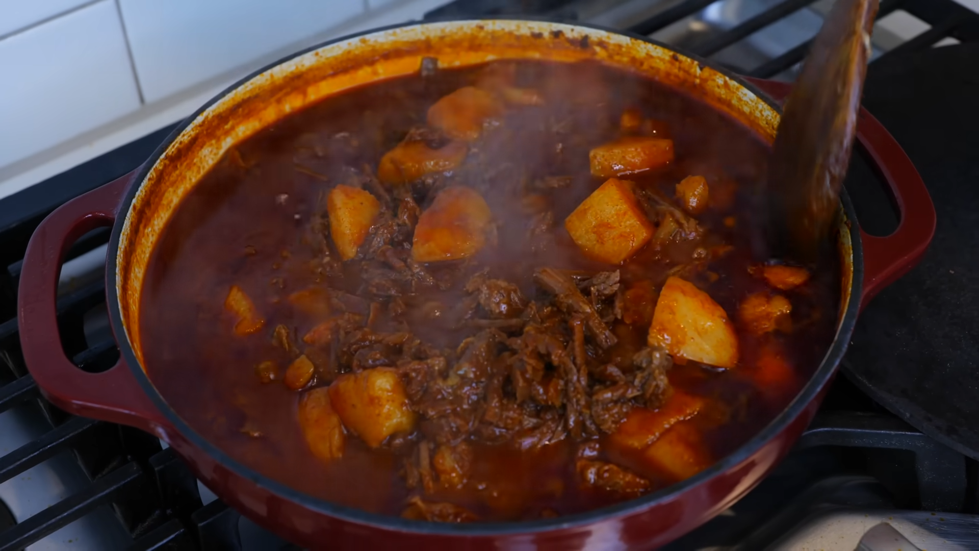 Quick carne con chile colorado y papas using simple ingredients