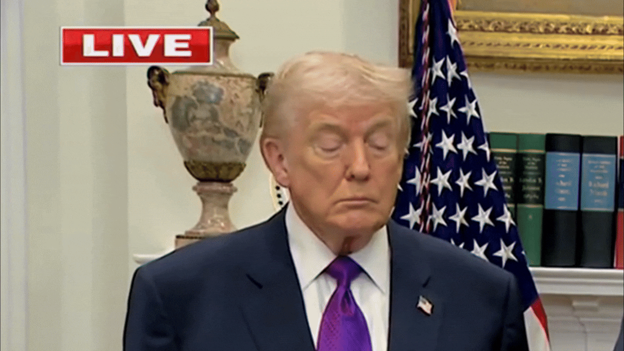 Sleepy Trump, 79, rests eyes standing up during 'long' speech