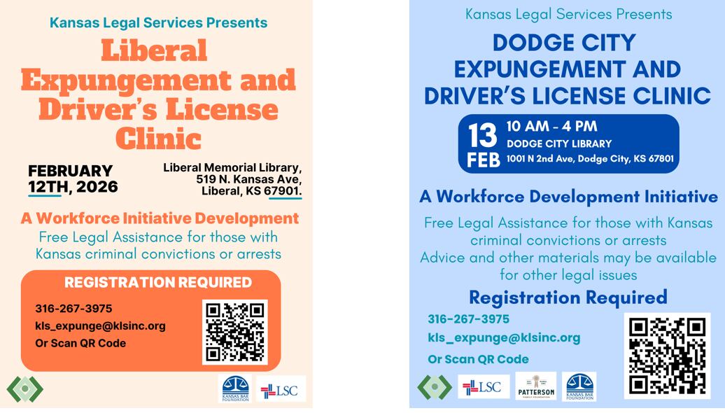 Kansas Legal Services hosting expungement clinics in Liberal, Dodge City
