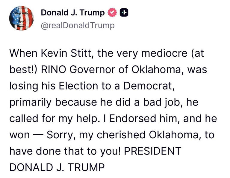 Tensions rise as President Donald Trump criticizes Gov. Kevin Stitt on ...