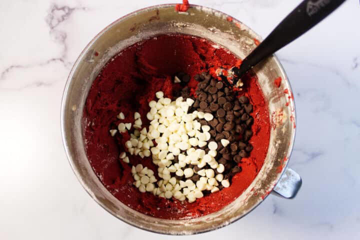 Chewy red velvet chocolate chip cookies