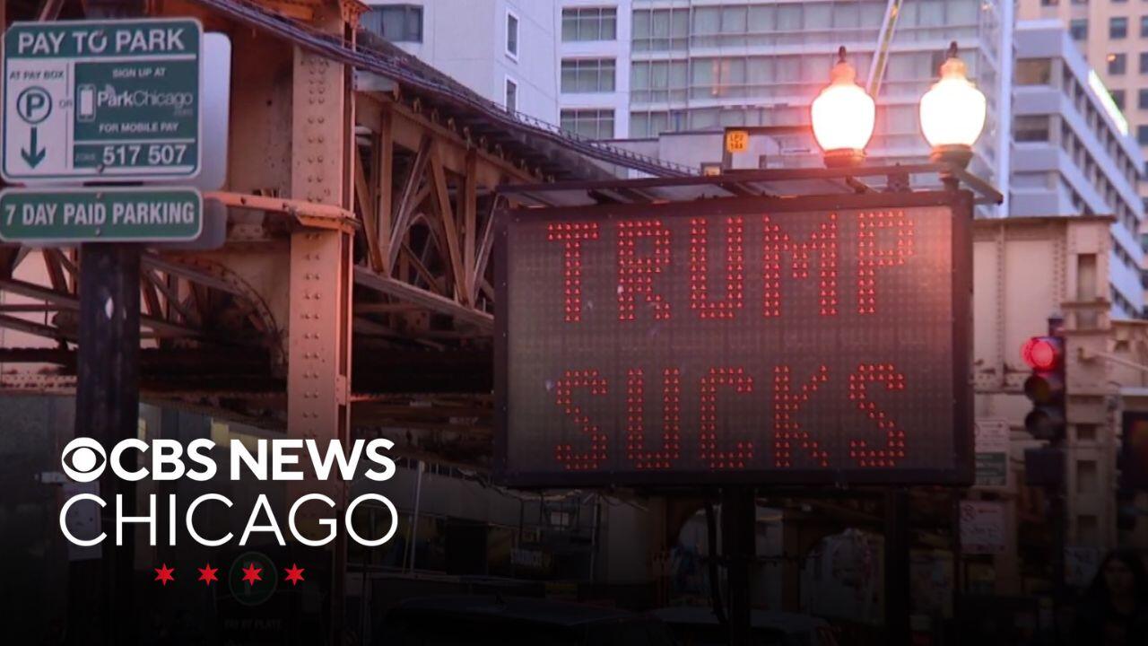 CDOT sign in Loop apparently hacked with vulgar messages about Trump, ICE