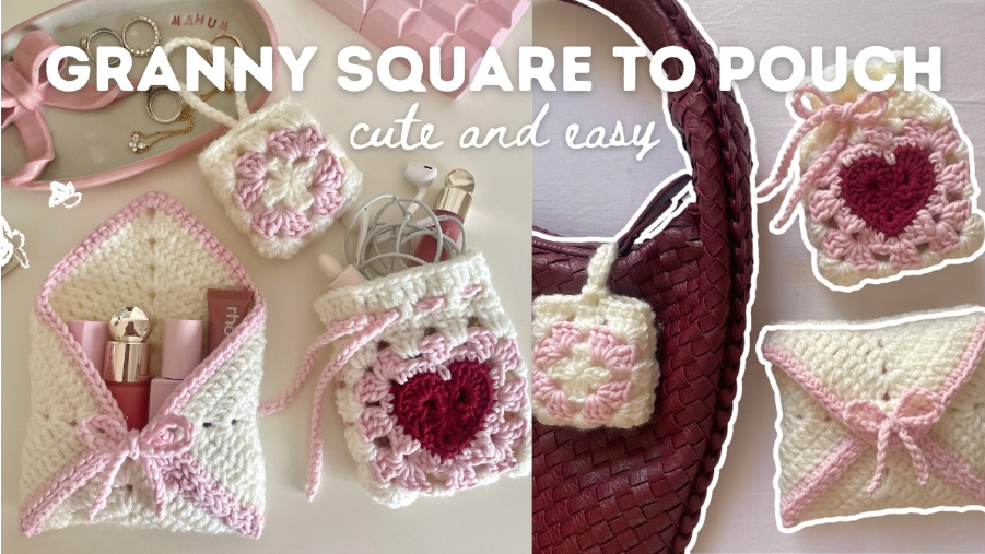 Learn to crochet 3 cute pouch designs with this easy tutorial
