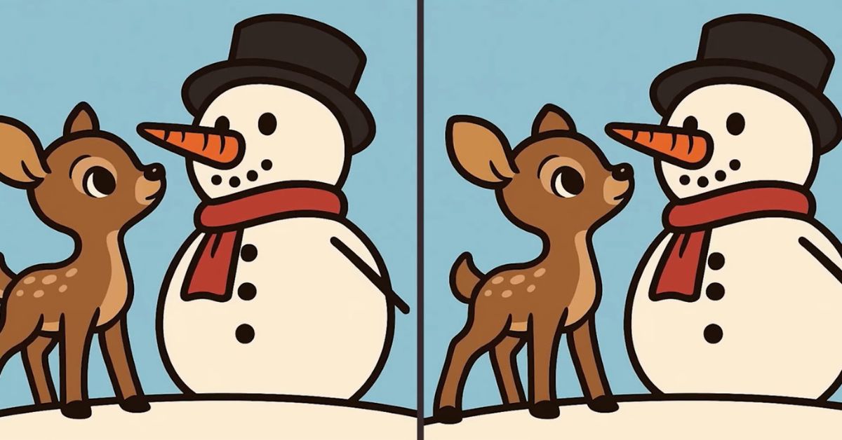 Fawn and snowman spot the difference challenge! Locate 3 differences in ...