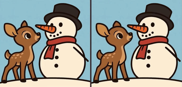 Fawn and snowman spot the difference challenge! Locate 3 differences in ...