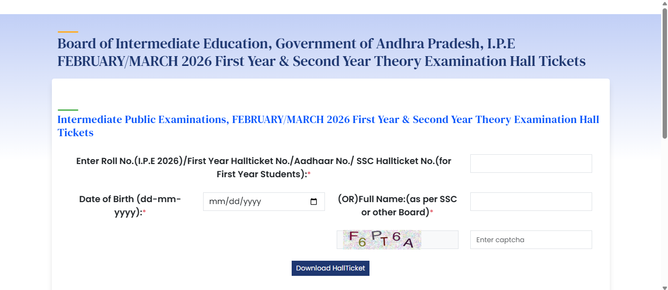 AP Inter hall ticket 2026 released for 1st, 2nd year students at bie.ap ...