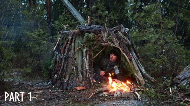 Caught in a storm! 3 day solo camping: Building shelter in heavy rain ...