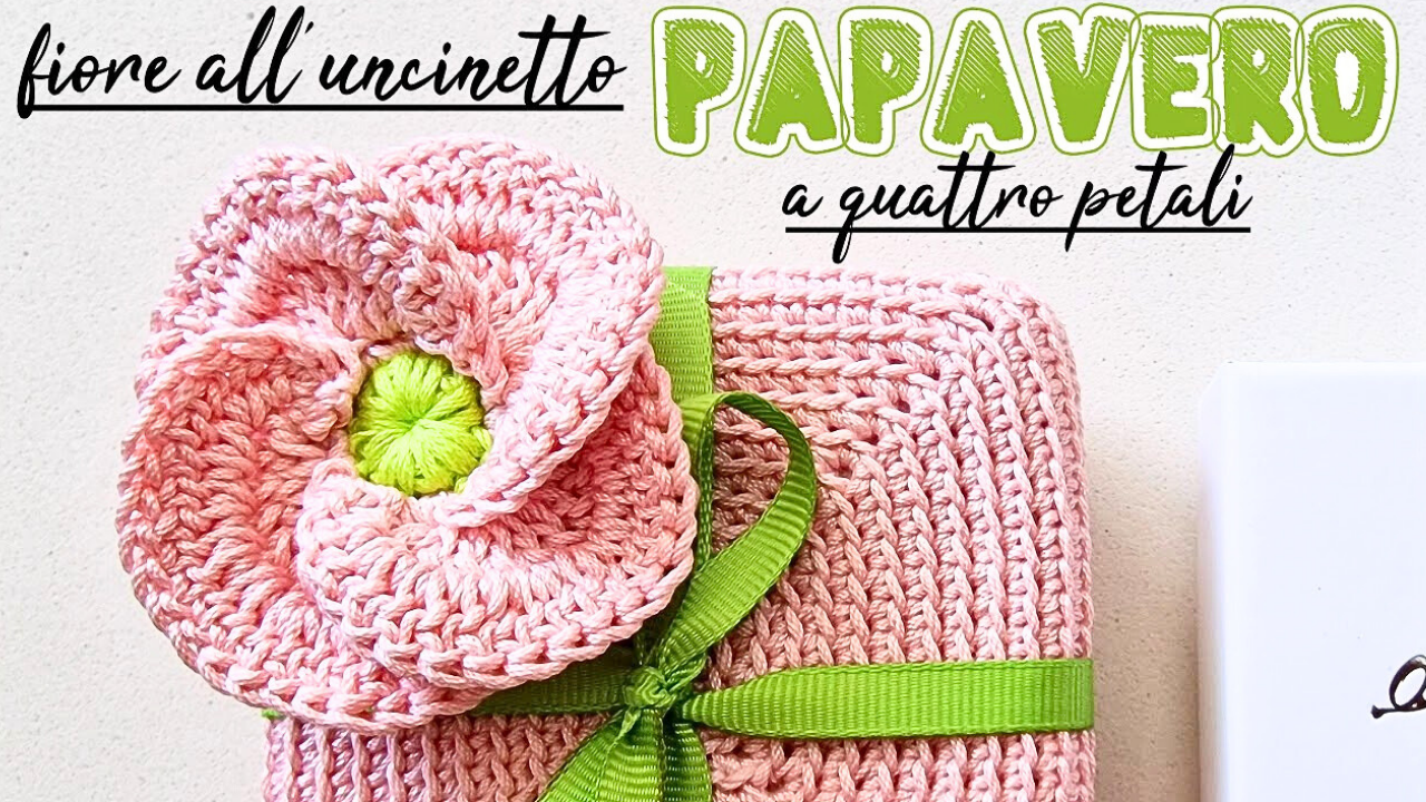 Uncinetto facile fiore papavero quattro petali