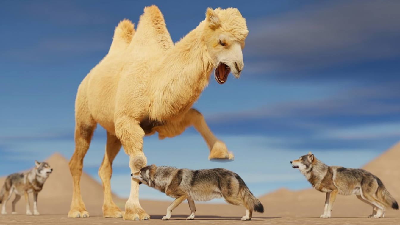 Watch what happens when predators get too close to a camel