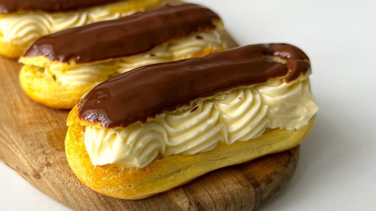 Cream filled vanilla eclairs made easily at home with an oven