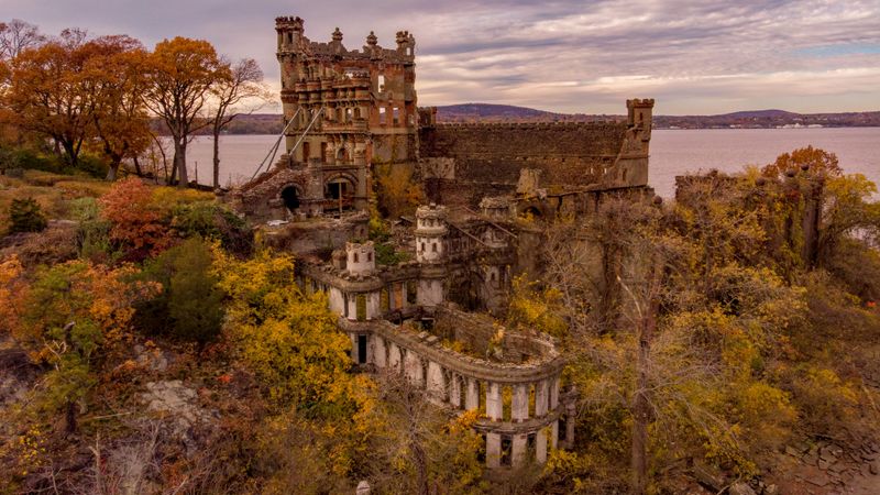 A crumbling castle rises from the Hudson River in this small New York town