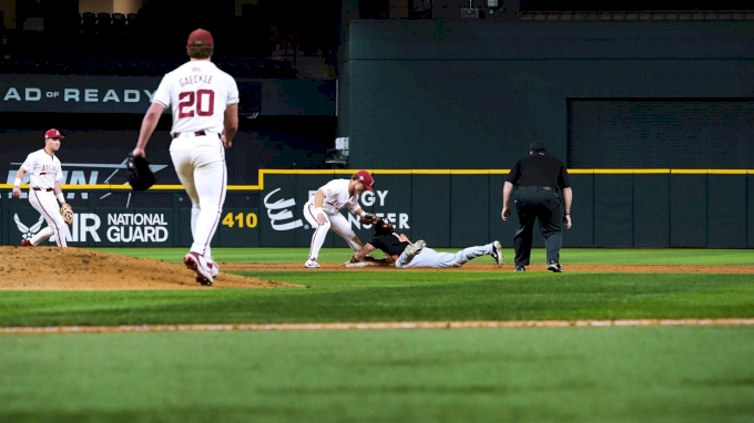 Catcher Ryder Helfrick flashes the arm for Oklahoma baseball