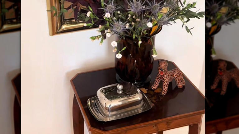 Turn an old butter dish into the perfect catch-all tray for your entryway