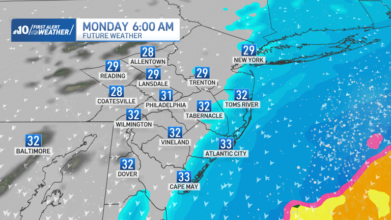 Wintry mix of rain, light snow to fall in Philly area Sunday into Monday