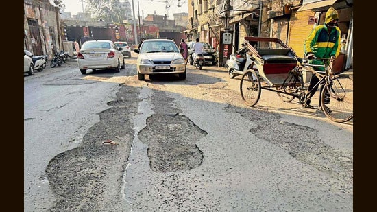 Ludhiana: Potholed Domoria Bridge road a daily hassle for motorists