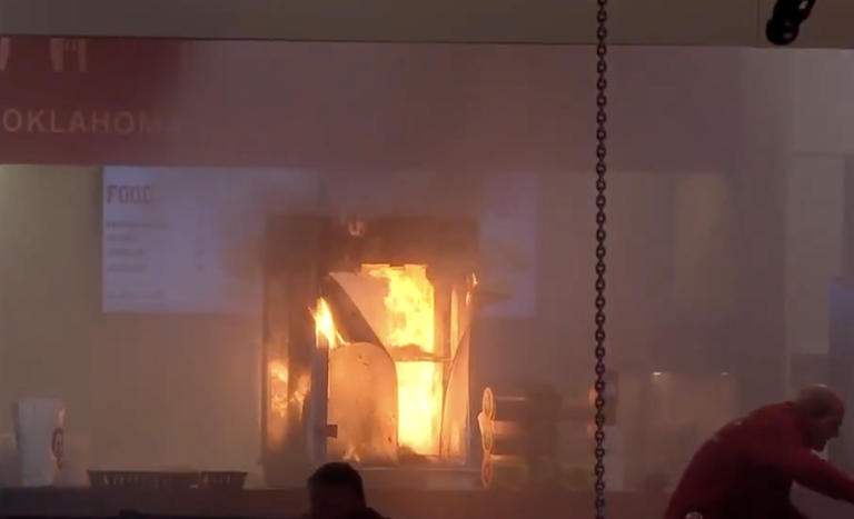 Popcorn machine catching fire briefly delays Oklahoma's men's ...