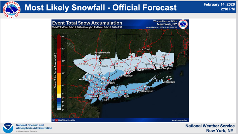 Snow accumulation map released for Bergen County NJ for Presidents' Day ...