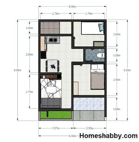 7 desain rumah 6x8 kamar 2 yang nyaman dan fungsional