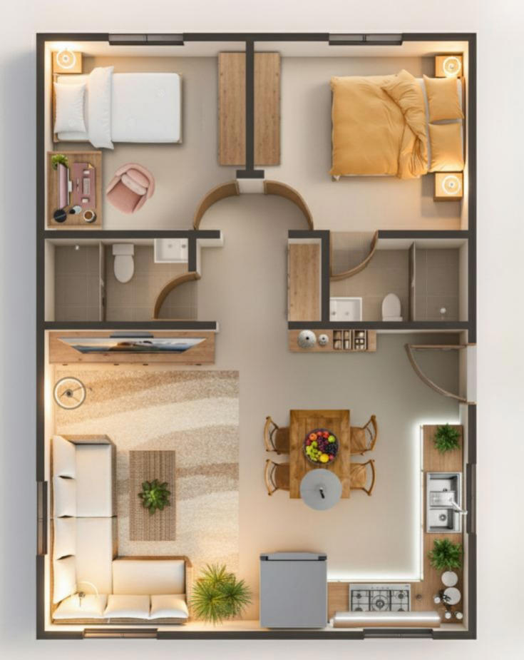 7 desain rumah 6x8 kamar 2 yang nyaman dan fungsional