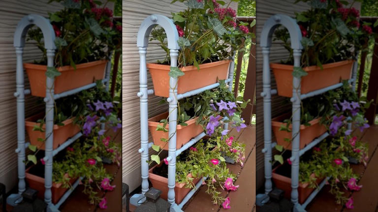 Turn an old thrift store quilt rack into the cutest plant stand