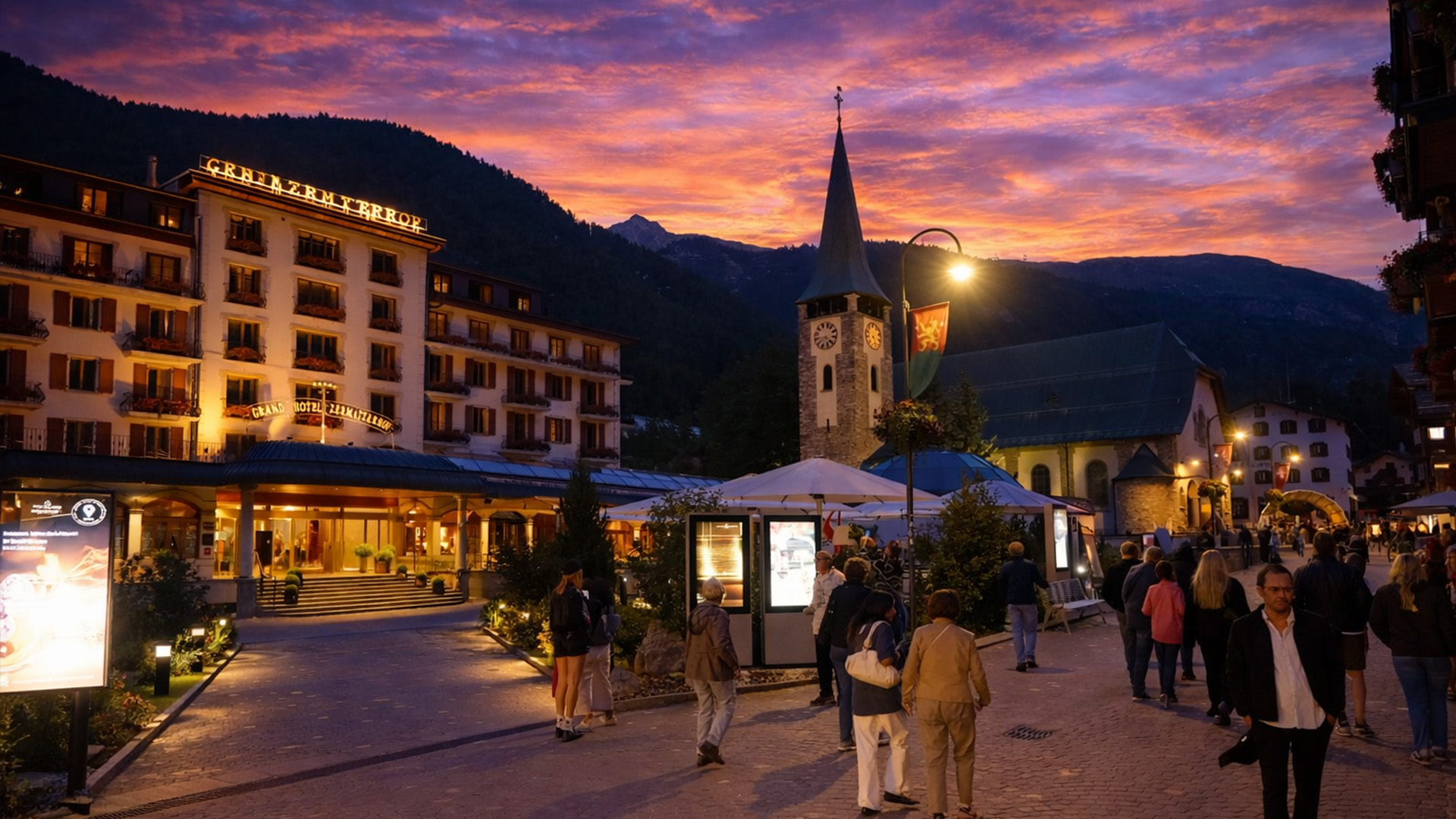 Zermatt Switzerland scenic evening stroll through old town (4K)