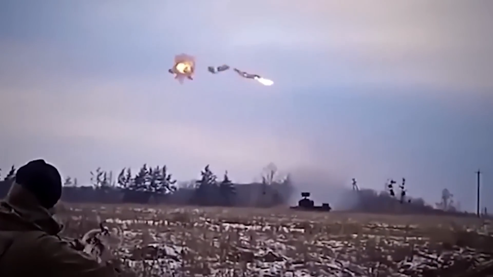 Ka-52 Alligator hit by Igla missile. Drone captures the fiery tailspin