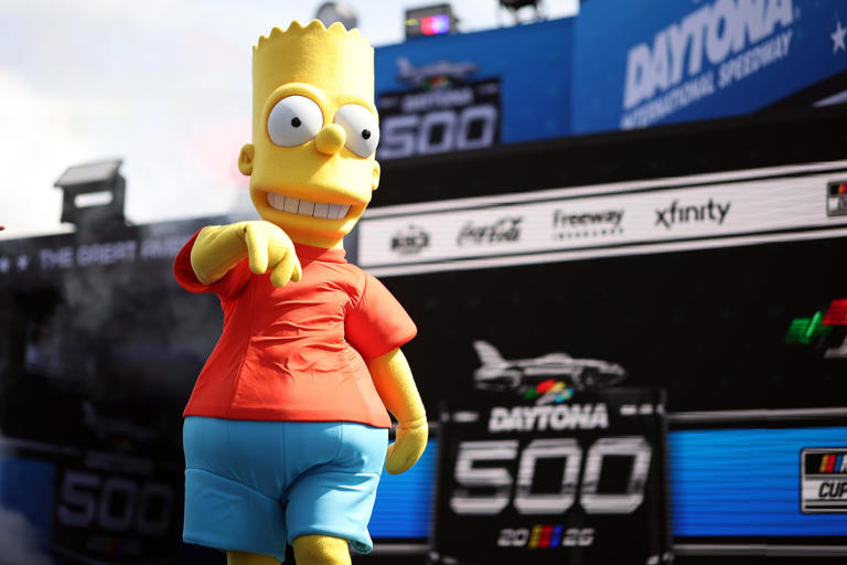 Why is Bart Simpson waving the green flag at the Daytona 500?
