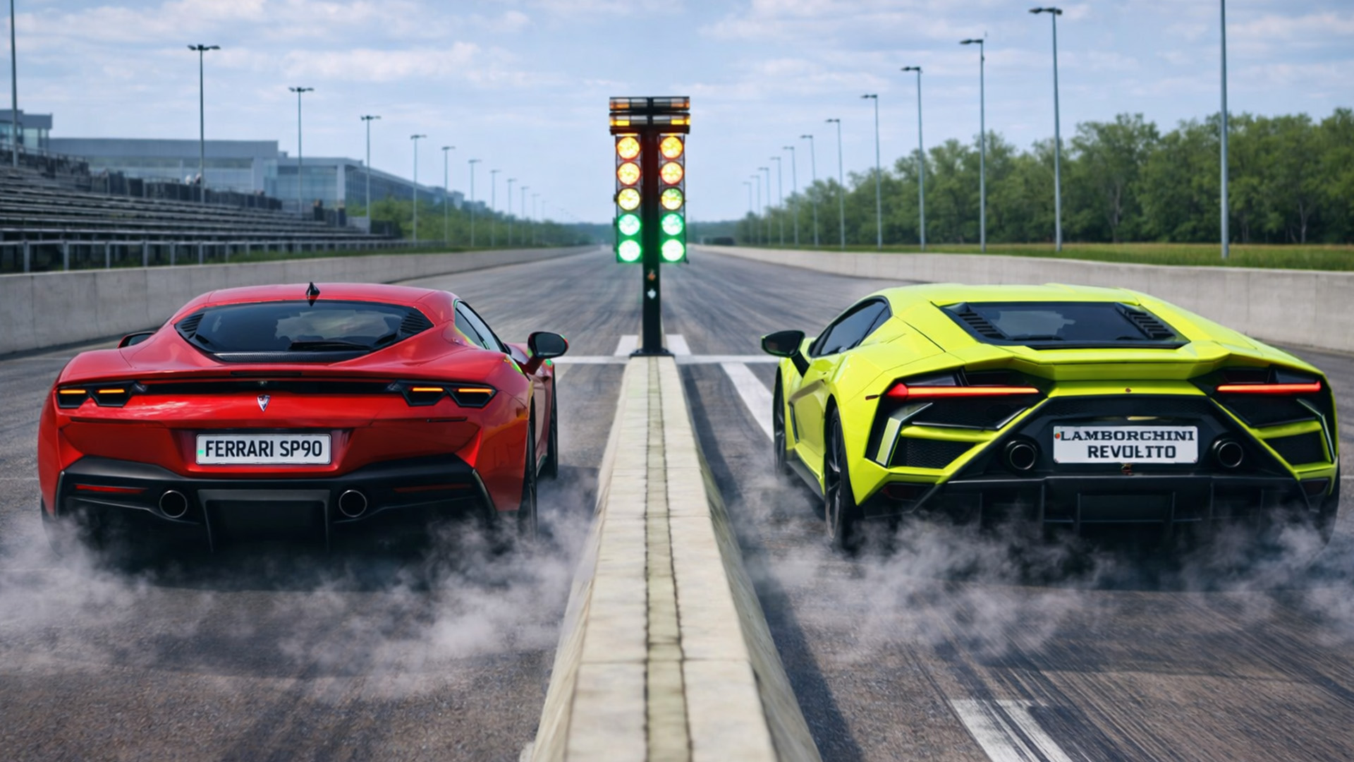 Lamborghini Revuelto vs Ferrari SF90 Stradale drag race