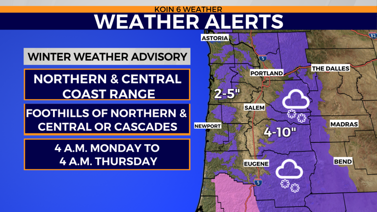 Winter weather advisory issued for much of Oregon coast range hills and ...