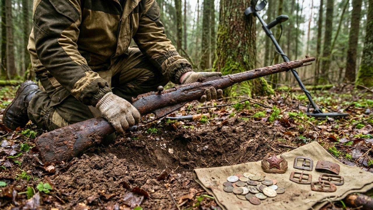 Lost rifle and Soviet relics discovered at former Eastern Front camp