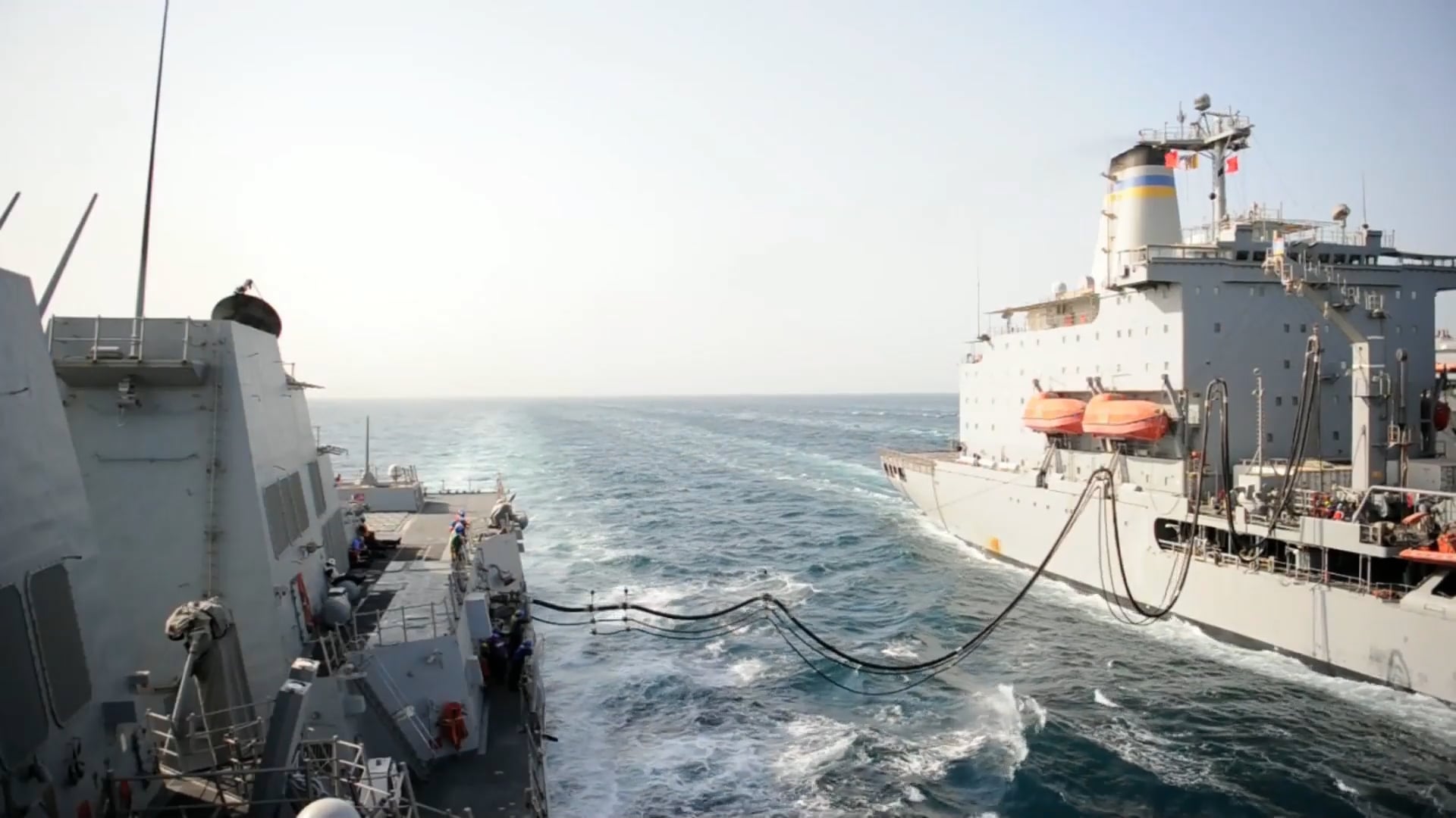 USS Truxtun destroyer in replenishment operation