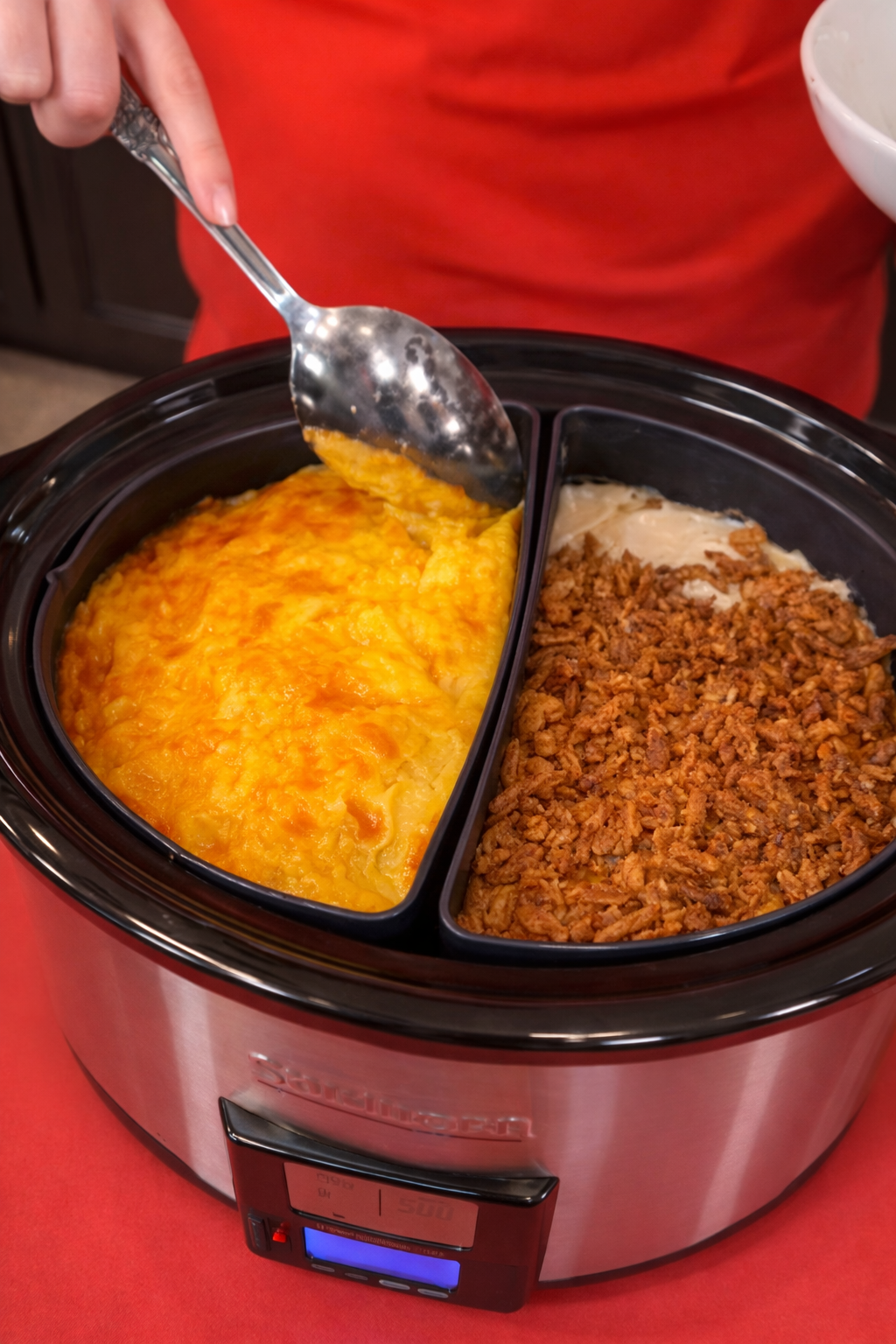 Two crockpot casseroles in one pot