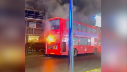 Footage shows smoke pouring from London bus on fire