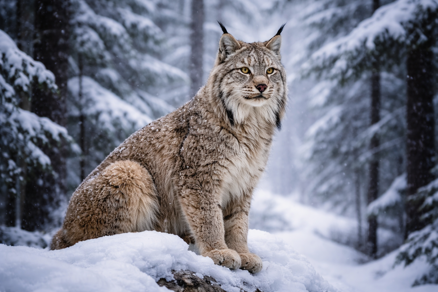 Nella foresta innevata la lince canadese domina il silenzio del grande Nord