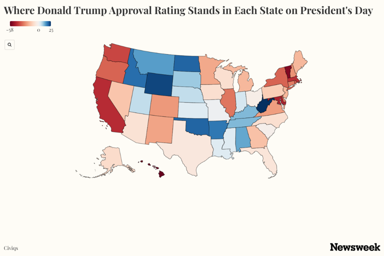 Where Donald Trump approval rating stands in each state on Presidents Day