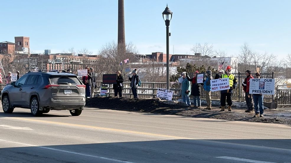 Mainers protest Trump administration in Lewiston-Auburn to mark ...