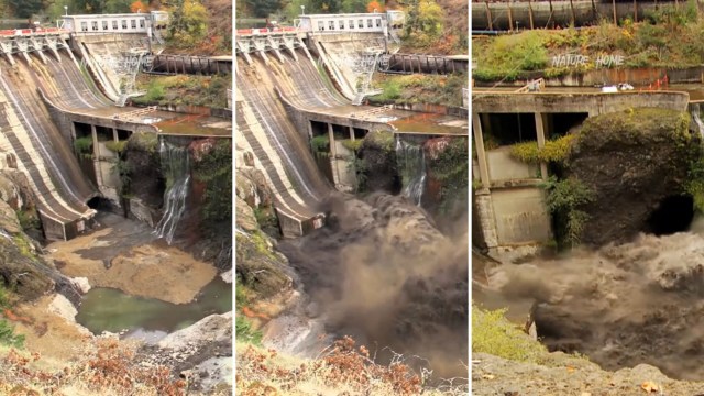 Video shows startling moment when dam removal project seemingly erupts ...